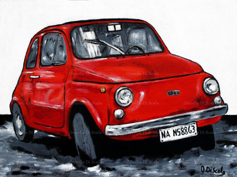 Fiat 500 rossa dipinta a mano acrilico su tela - Etsy Italia