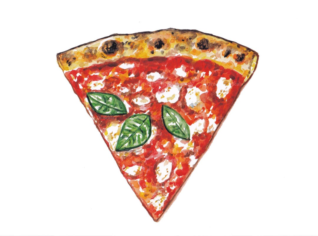 Slice Neapolitan Pizza Margherita Print Watercolor Painting Kitchen ...
