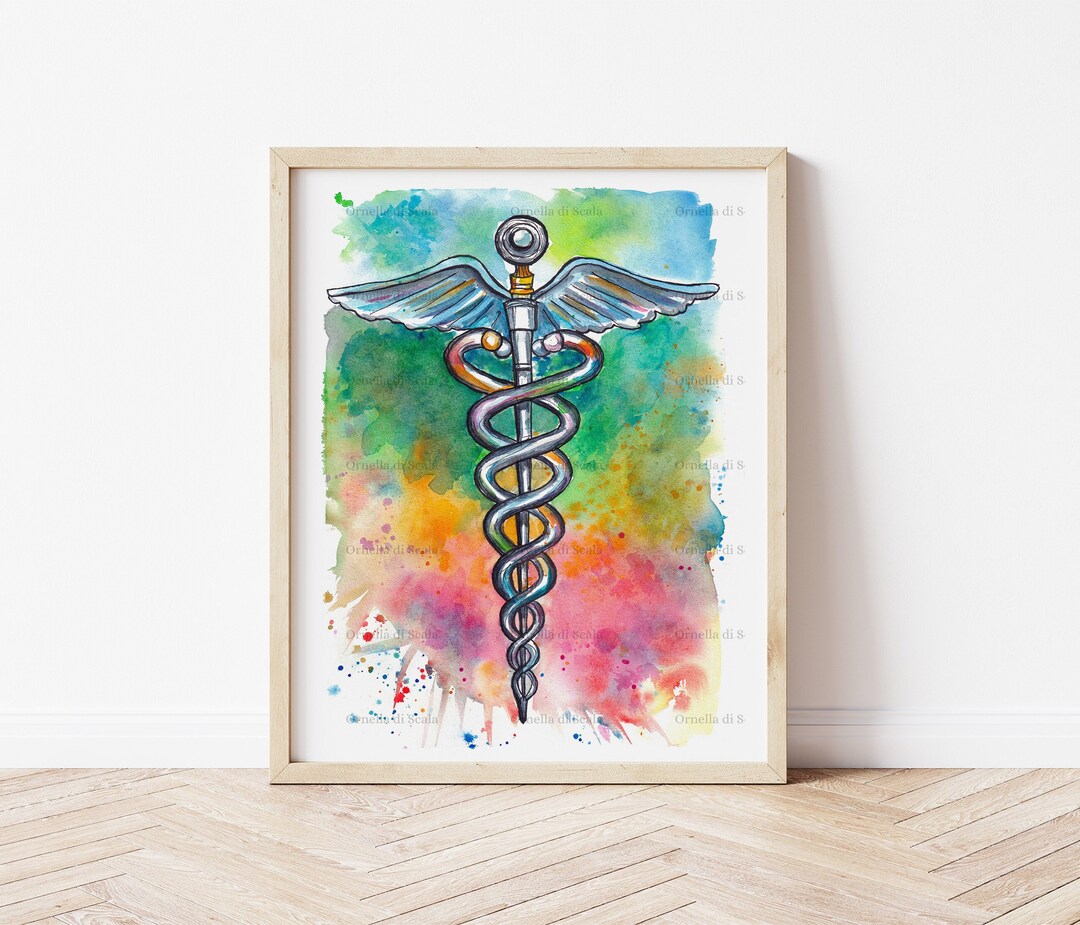 Caduceus Painting Watercolor Original Artwork - Etsy
