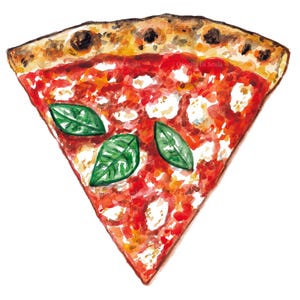Slice Neapolitan Pizza Margherita Print Watercolor Painting Kitchen ...
