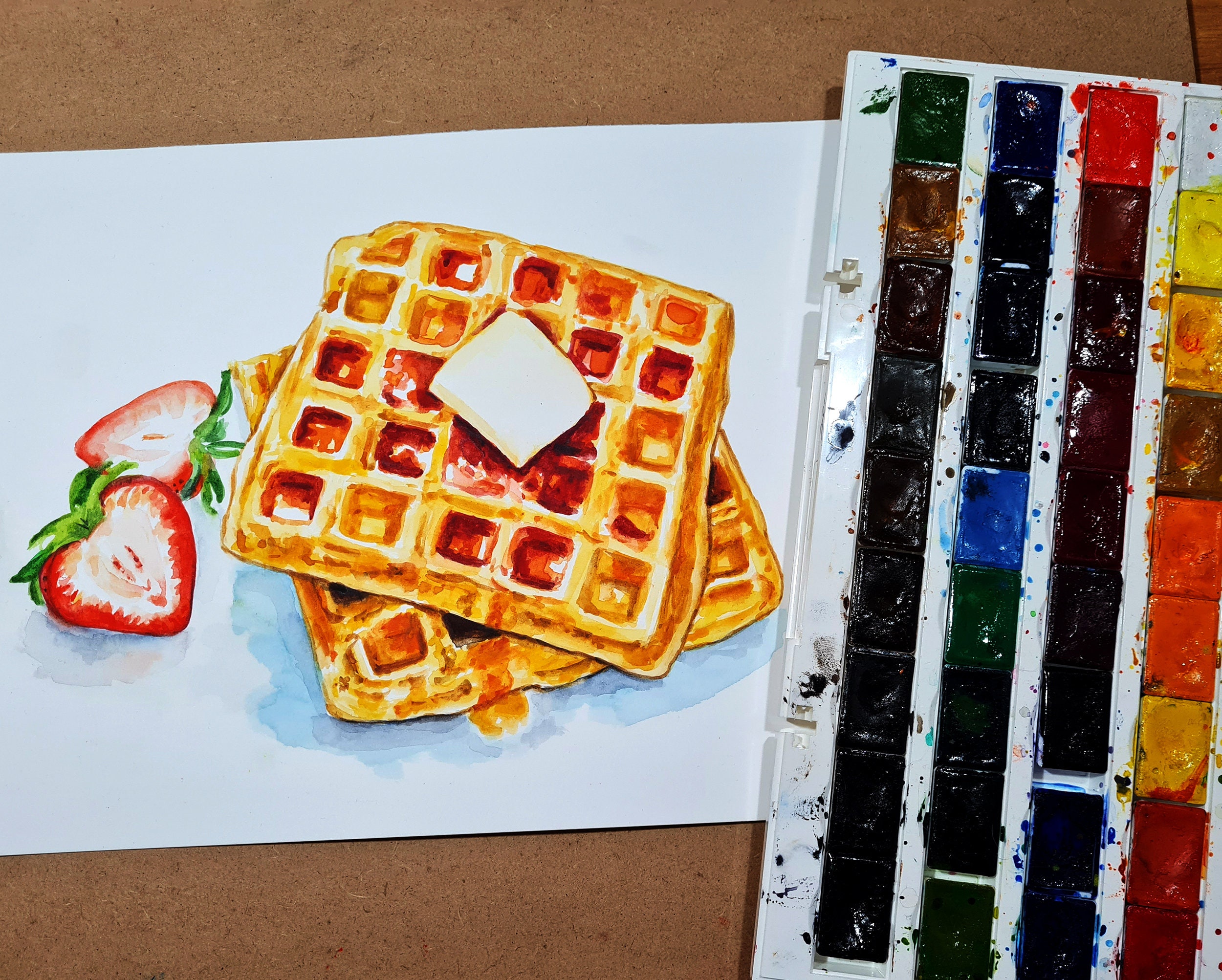 Waffle Watercolor Painting Print - Etsy