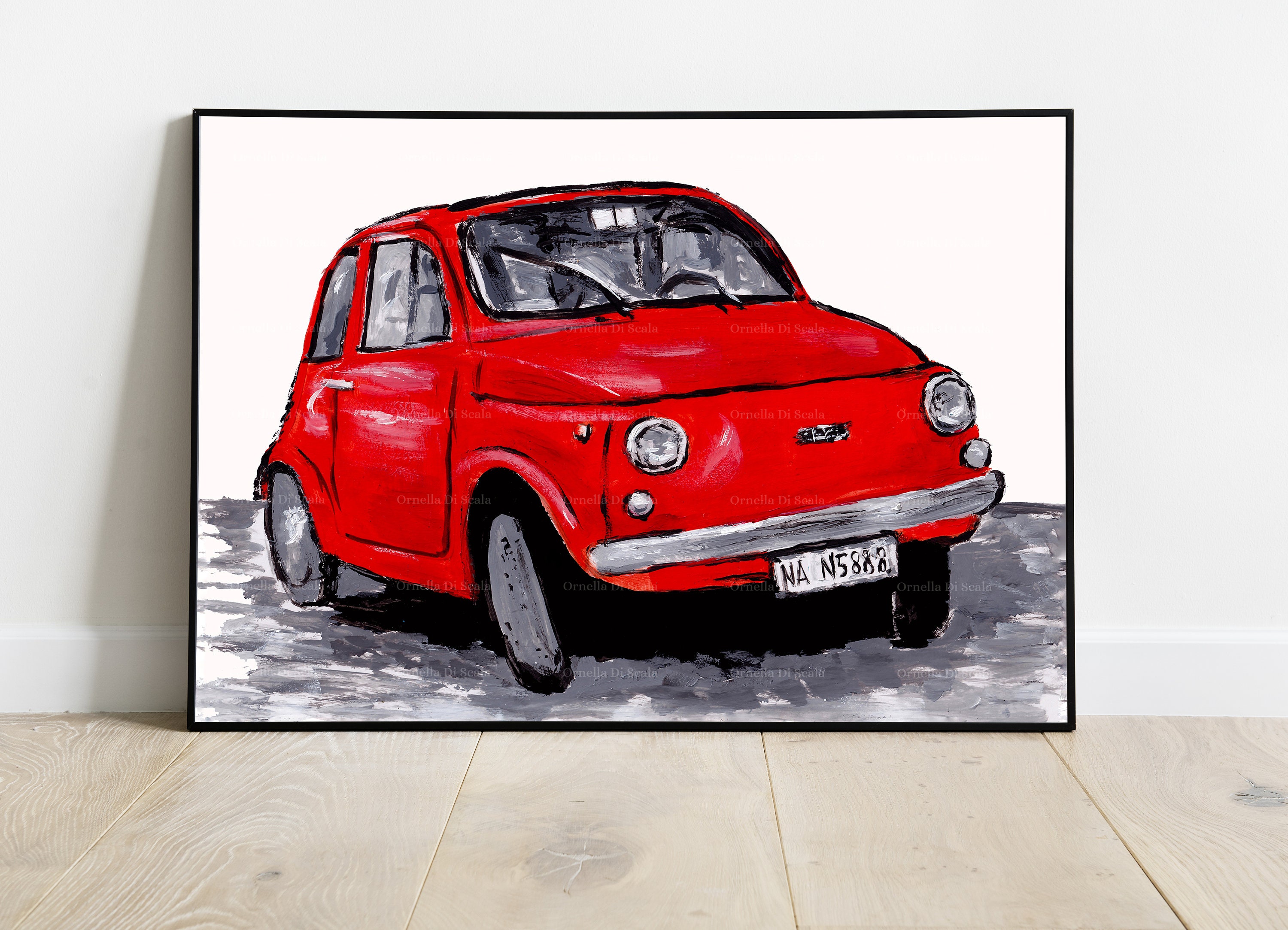 Fiat 500 rossa dipinta a mano acrilico su tela - Etsy Italia