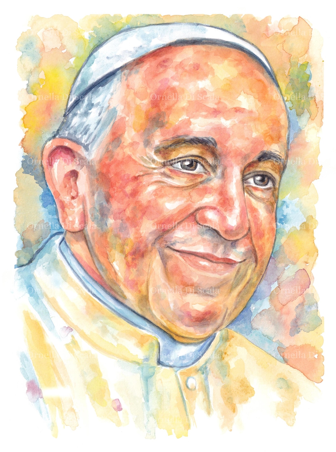 Pope Francis Portrait Original Watercolor Hand-painted on 100% Cotton ...