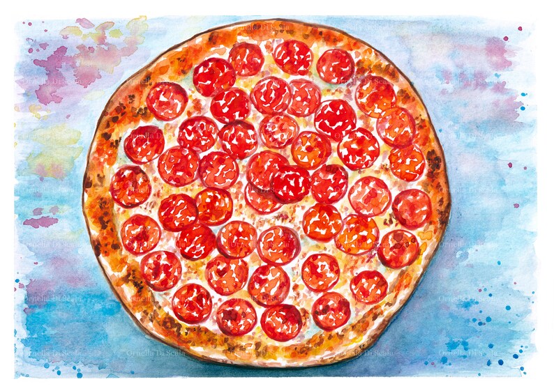 Pepperoni Pizza Watercolor Painting Original Artwork - Etsy