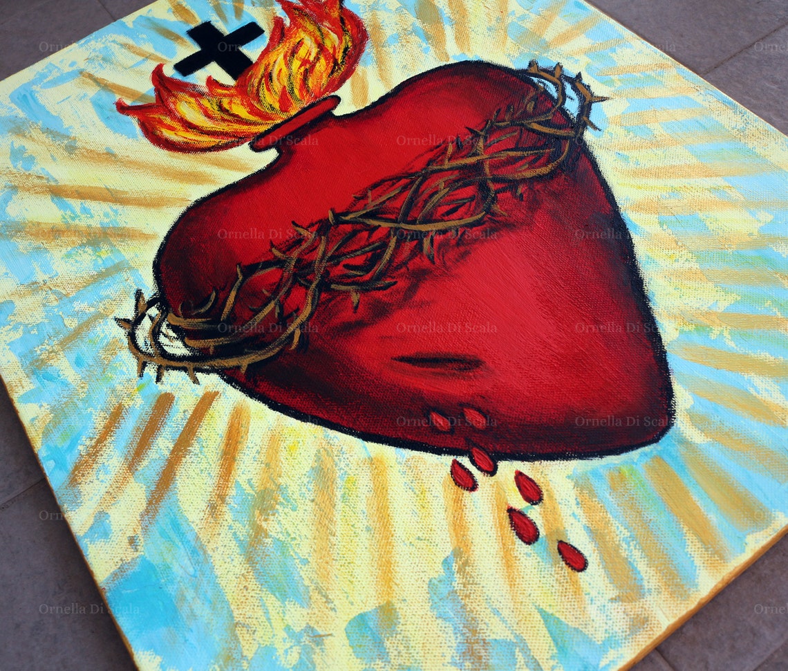 Sacred Heart of Jesus Painting Original Artwork - Etsy