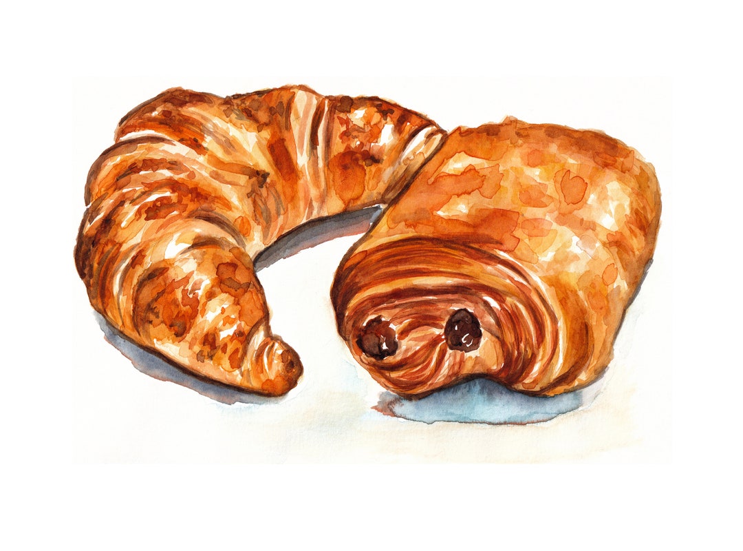 Print Croissant Pain Au Chocolat Watercolor Painting - Etsy