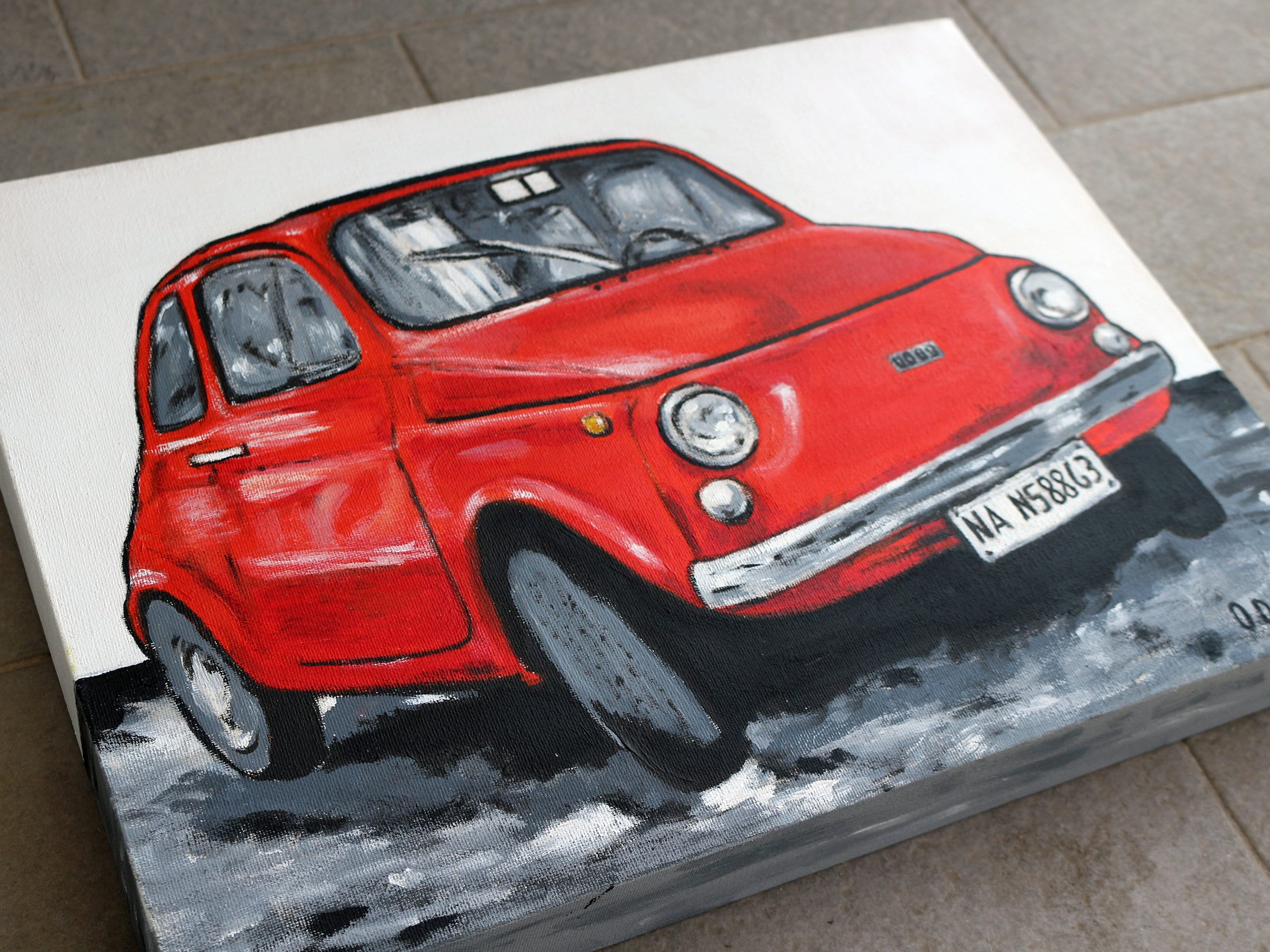 Fiat 500 rossa dipinta a mano acrilico su tela - Etsy Italia