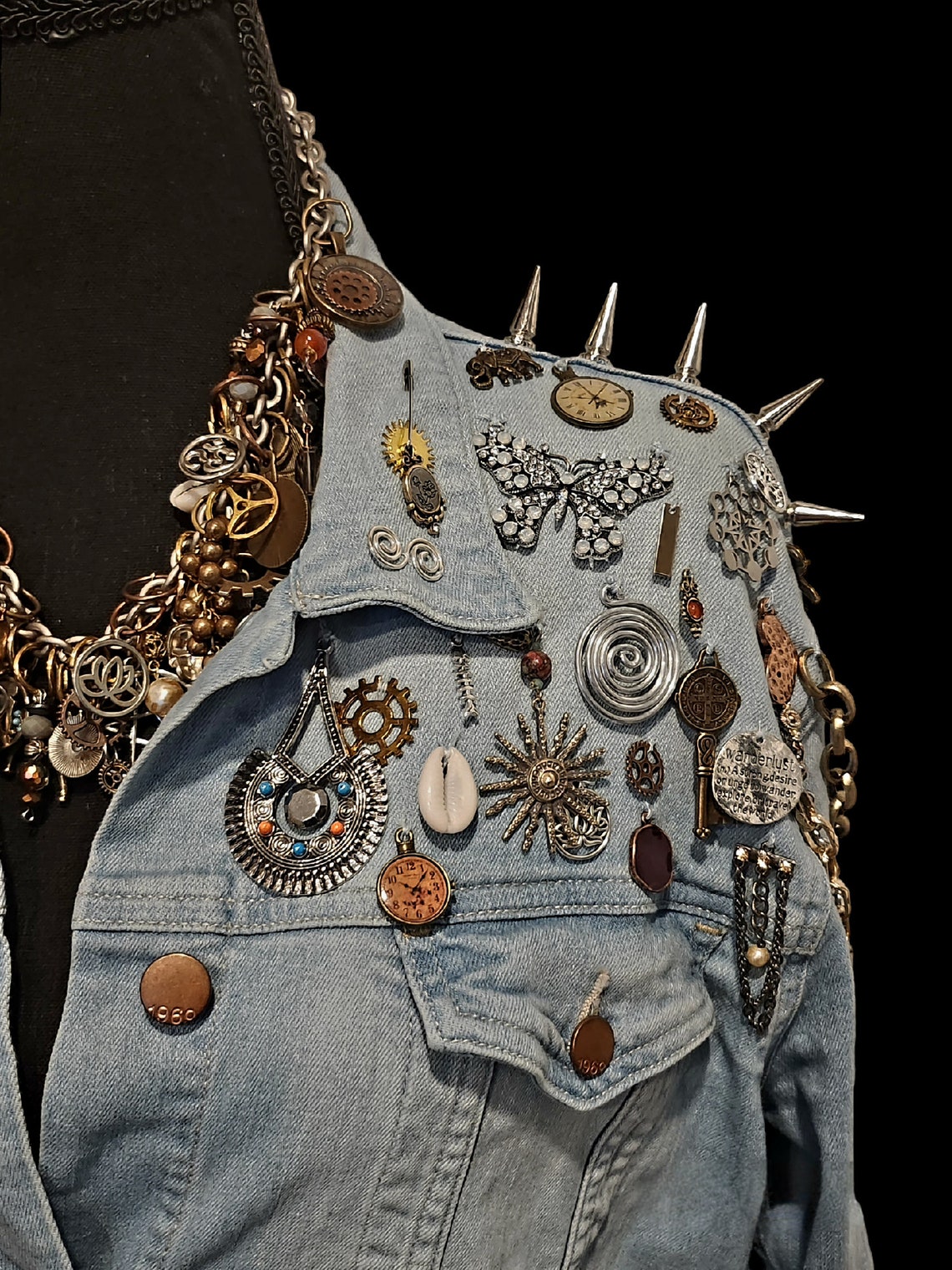 Charms & Chains Upcycled Denim Jacket Large - Etsy