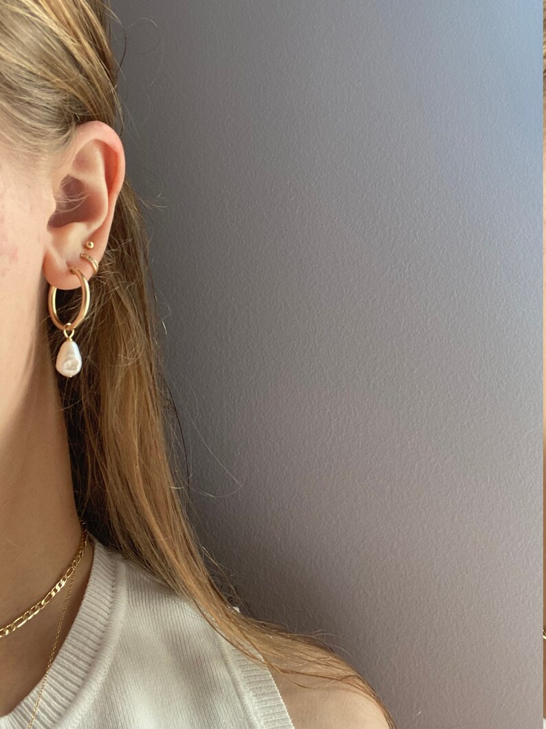 Baroque Pearl Gold Filled Hoops 22mm Pearl Dangle Hoop - Etsy