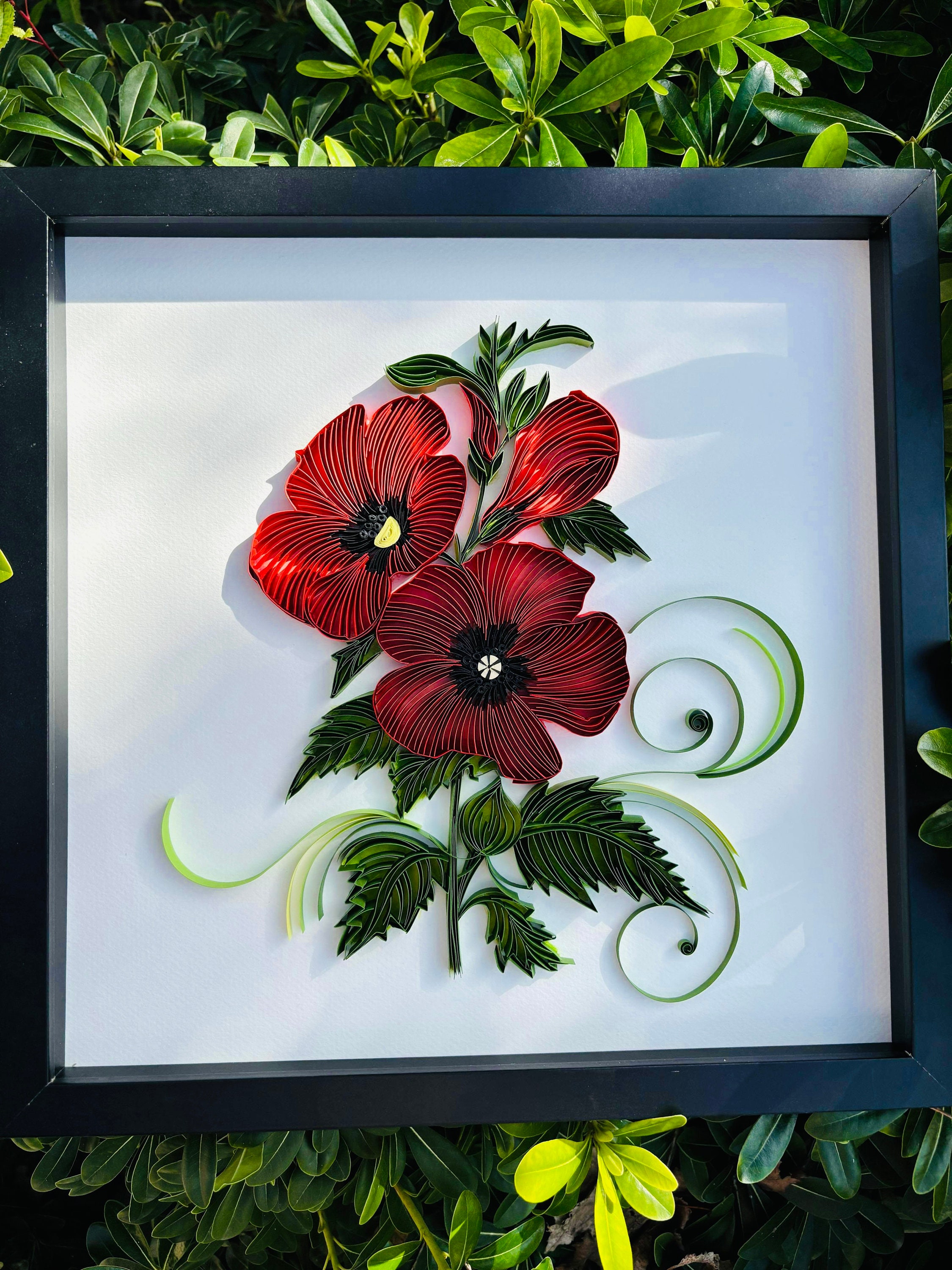 Quilling Flowers Red Poppies, Wall Art Picture Frame, Quilled Flowers ...