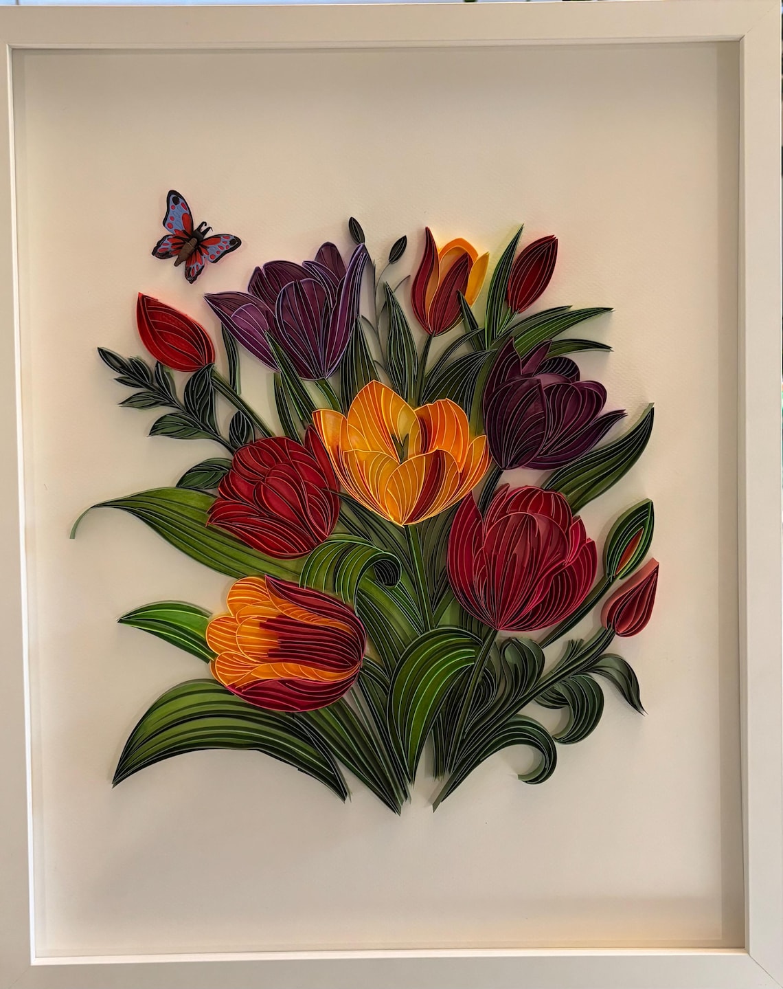 Quilling Flowers, Tulips Wall Art, Wall Decor, Handmade Flower Wall Art ...
