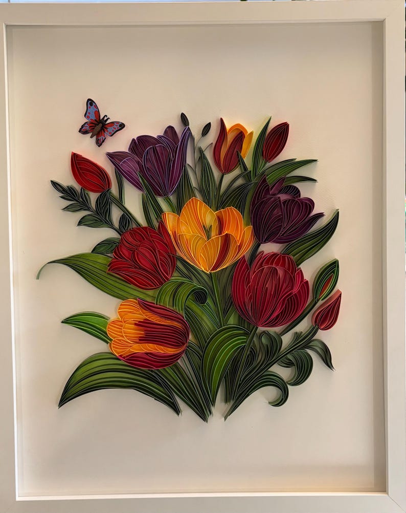 Quilling Flowers, Tulips Wall Art, Wall Decor, Handmade Flower Wall Art ...