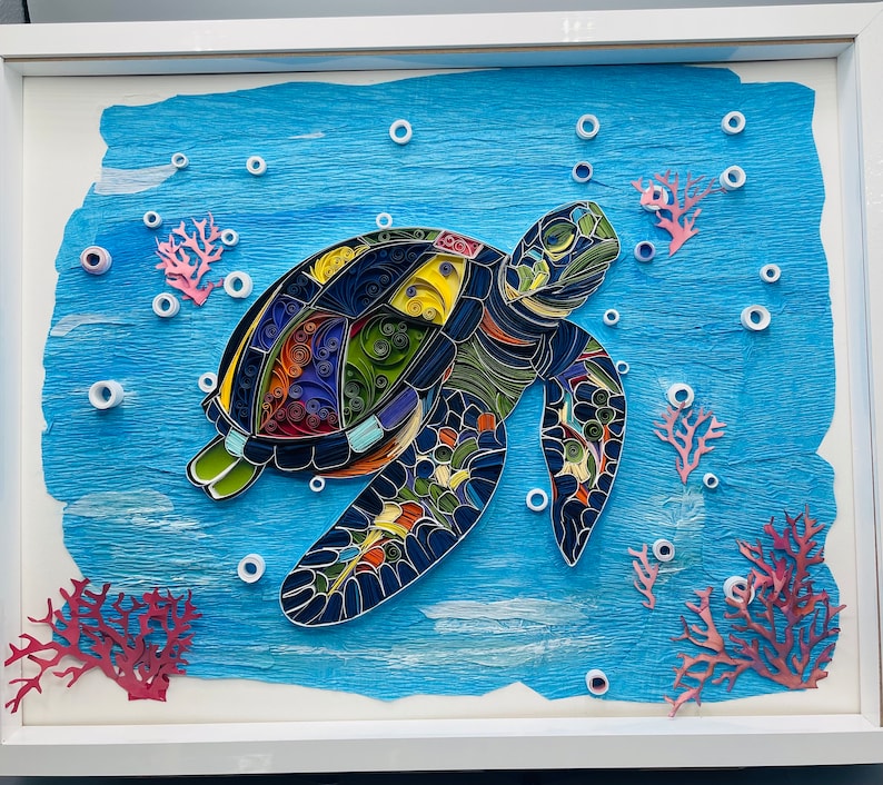 Quilled Turtle, Sea Turtle Artwork, Quilling Animals, Handmade Gift for ...