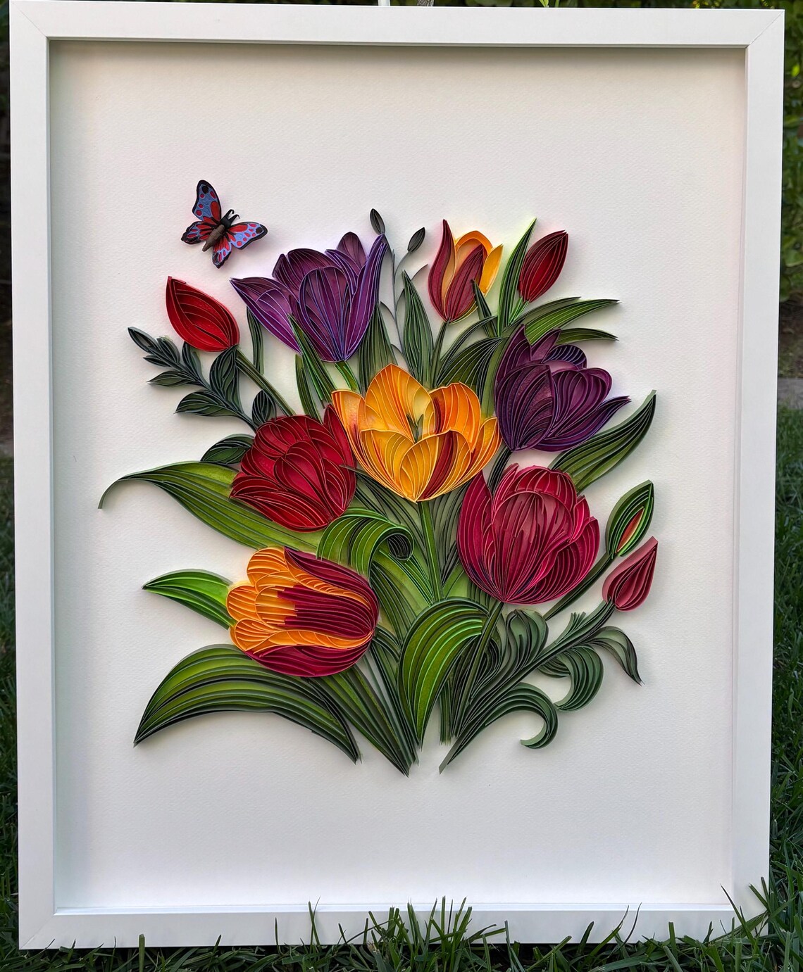Quilling Flowers, Tulips Wall Art, Wall Decor, Handmade Flower Wall Art ...