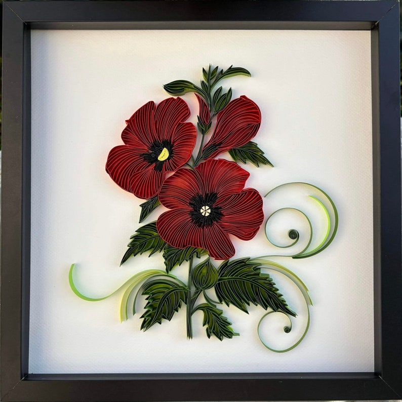 Quilling Flowers Red Poppies, Wall Art Picture Frame, Quilled Flowers ...