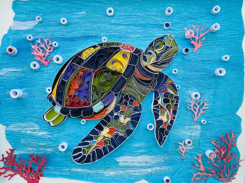 Quilled Turtle, Sea Turtle Artwork, Quilling Animals, Handmade Gift for ...