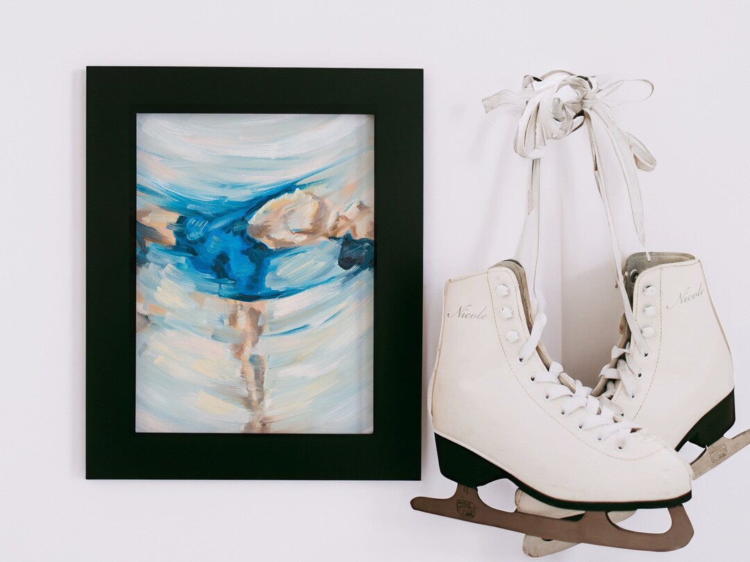 Art Print | Sapphire Blue Figure Skating Camel Spin | Fine Art Oil ...