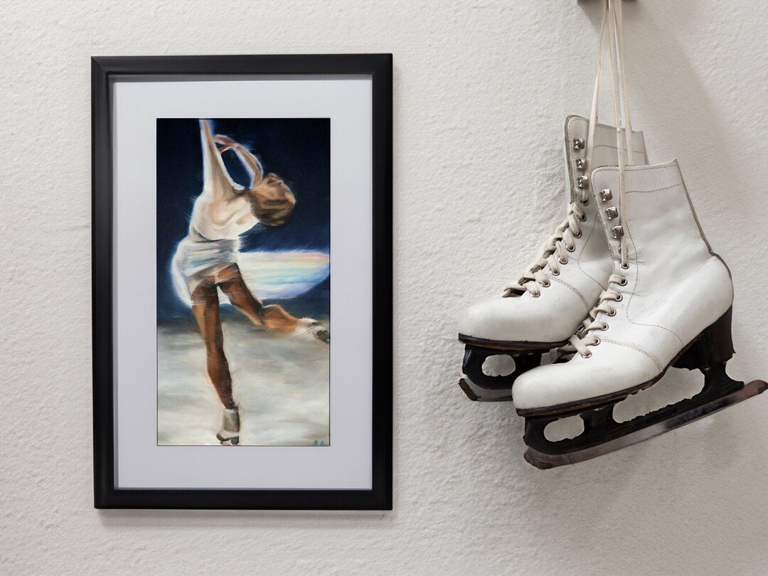 Art Print | Figure Skating Layback Spin White Rainbow Dress on Black ...