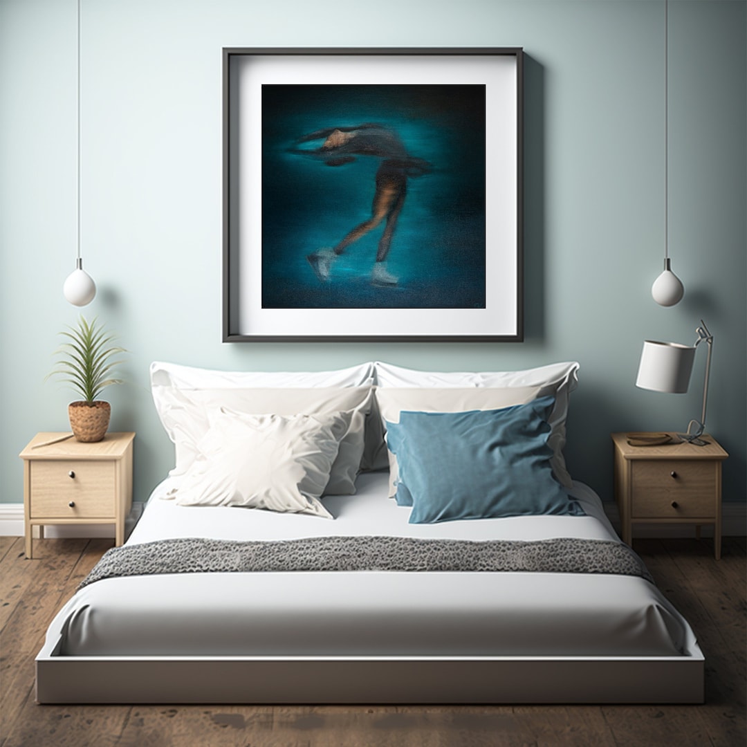 Art Print | Dark Blue Layback Spin | Figure Skating Oil Painting Giclée ...