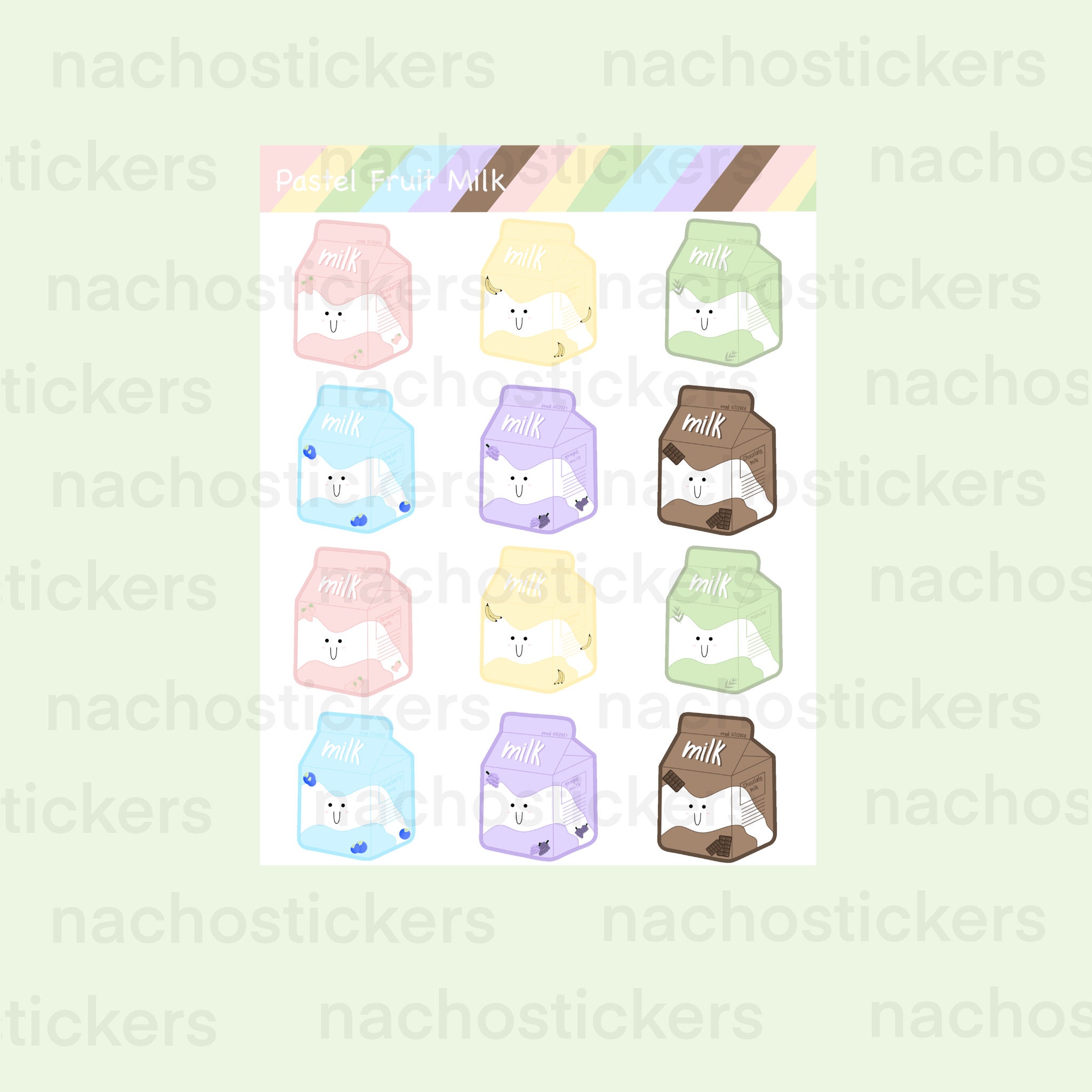 Milk Sticker Sheet Fruit multicolour pastel | Etsy