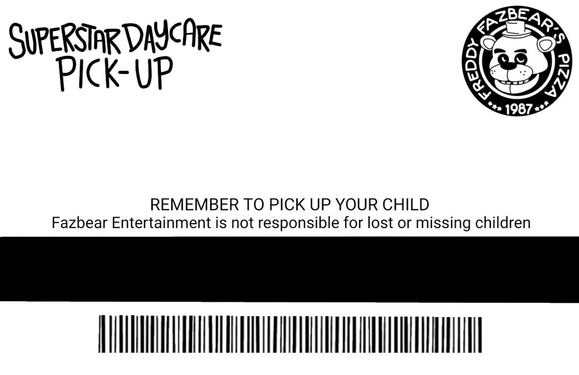 Daycare Pass five Nights at Freddys Front and Back Digital Download - Etsy