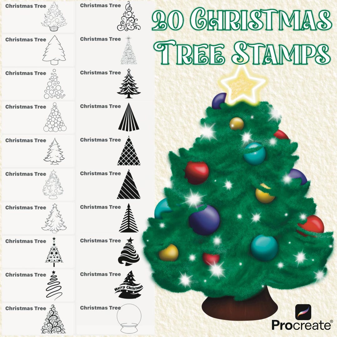 Procreate Christmas Tree Stamps | Christmas Tree Brush | Custom Brush ...