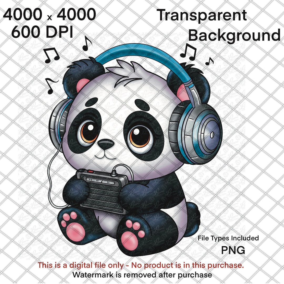 Digital PNG Panda/headphones Listening to Music. Perfect for ...