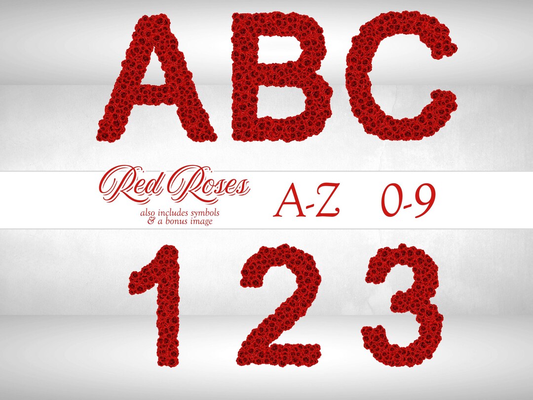 Red Roses Alphabet PNG: Floral Letters & Numbers, Valentine's Wedding ...