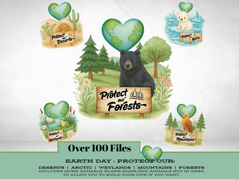 Earth Day Clipart Bundle: Eco Animals & Nature Scenes (PNG Download) - Etsy