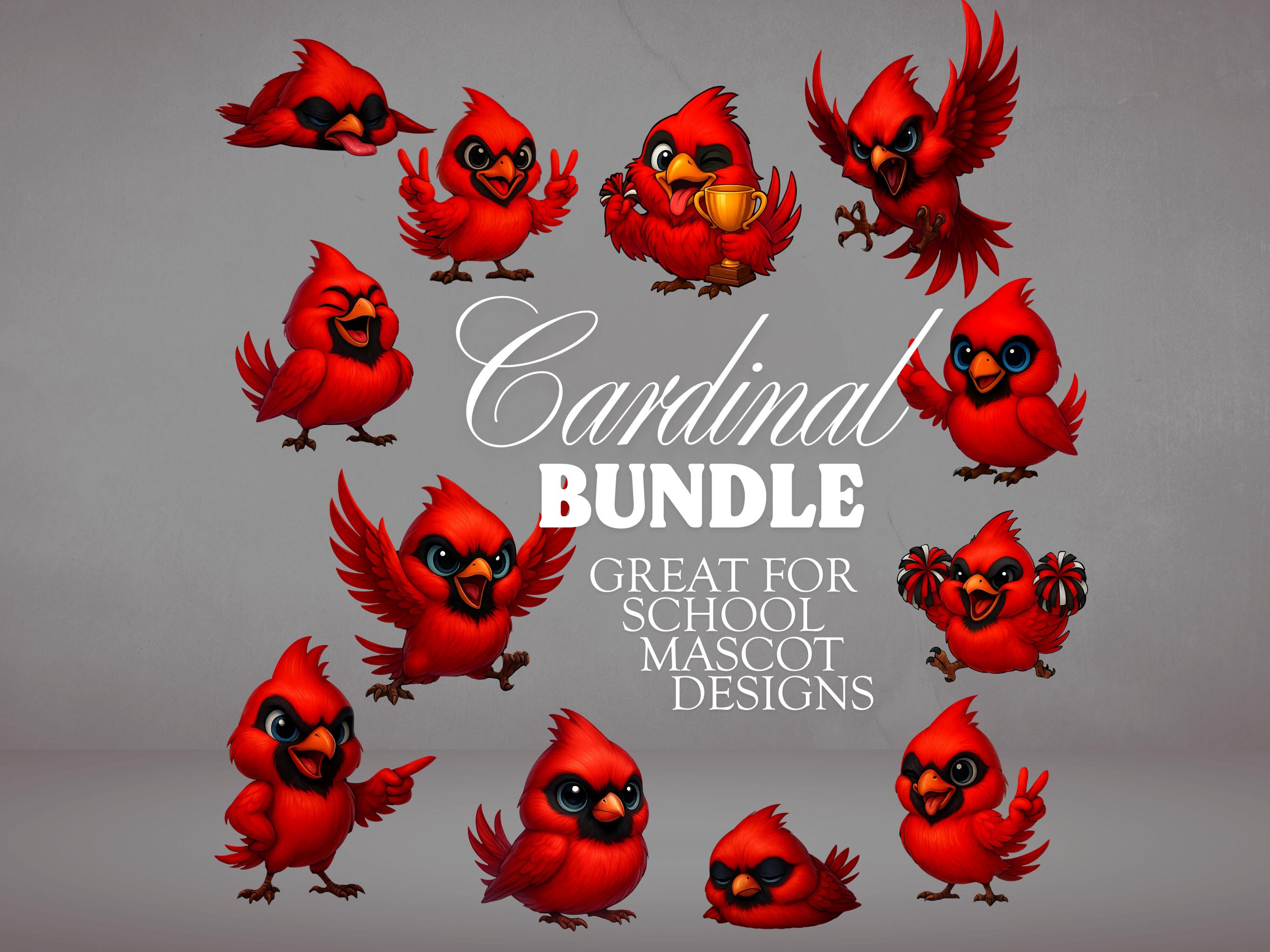 Cardinal Mascot Clipart Bundle: School Spirit Red Bird PNG (digital ...