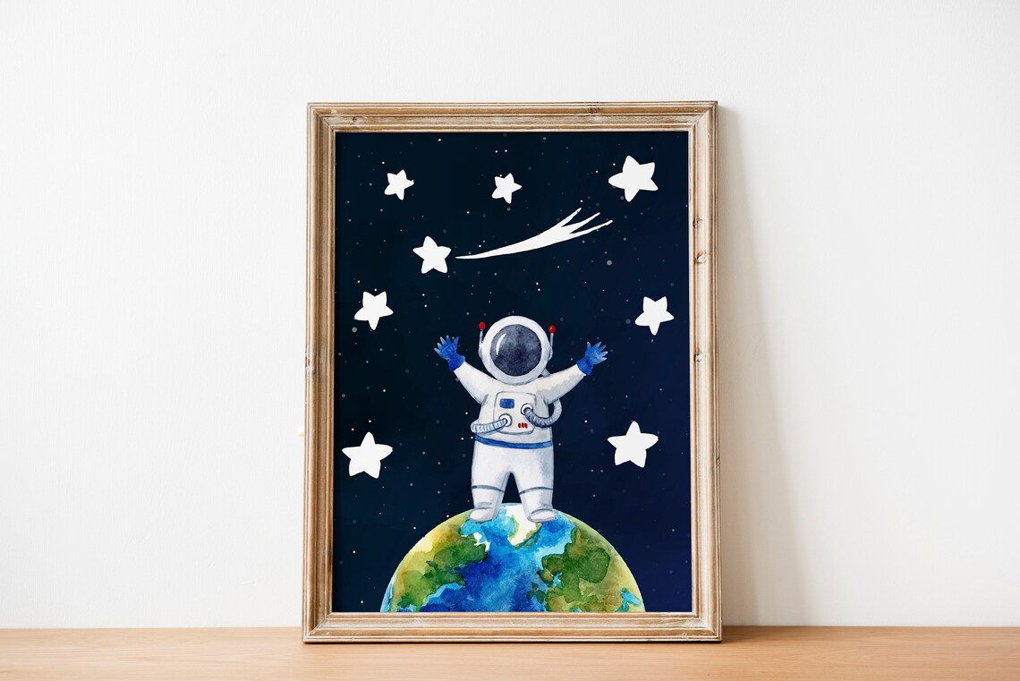 Space Kids Wall Art Decor, Digital Download, Watercolor Prints, Space ...