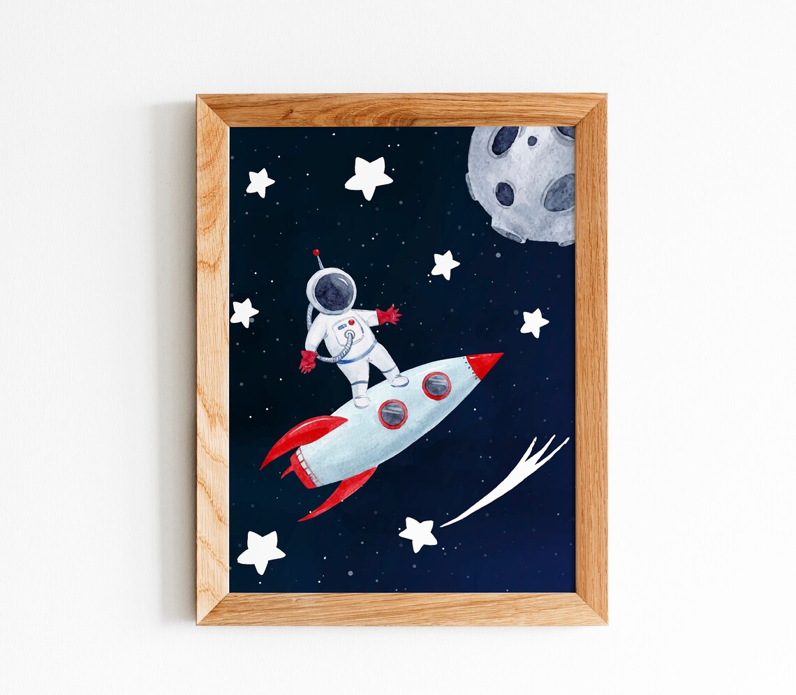 Space Kids Wall Art Decor, Digital Download, Watercolor Prints, Space ...