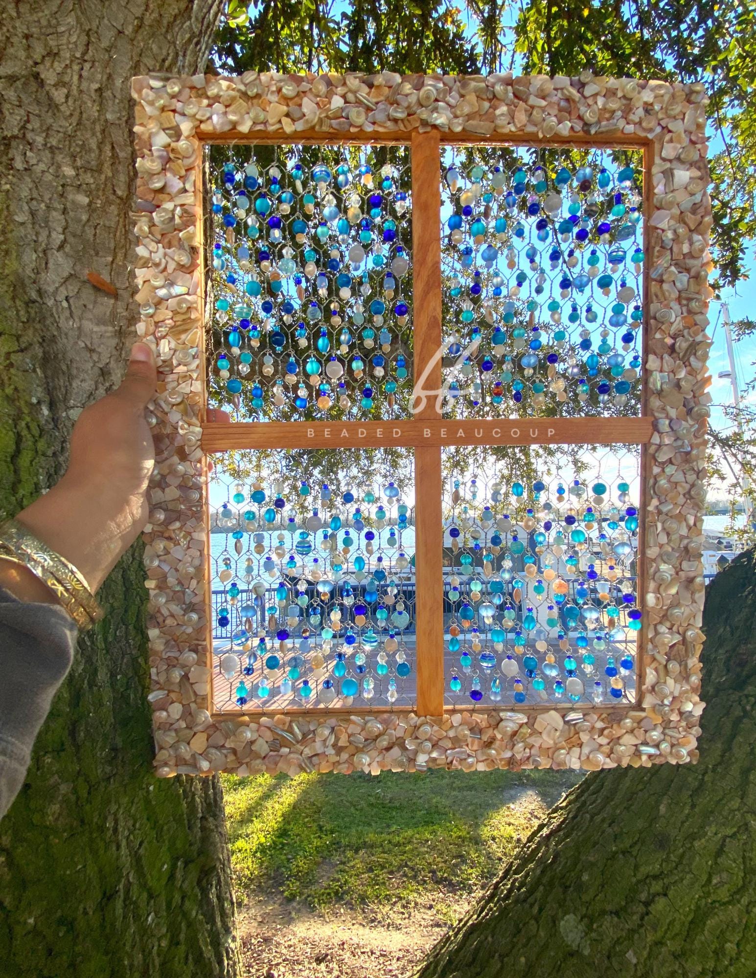 Handmade Chicken Wire Wall Decor With Natural Shells & Gemstone Beads ...