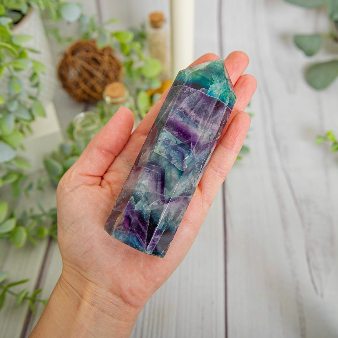 Large Rainbow Fluorite Points Crystal Tower - Raw Fluorite Quartz Point ...