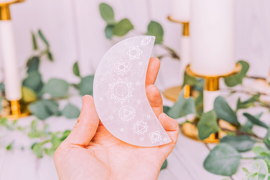 Selenite Moon Chakra Charging Plate - Selenite Quartz Crystal - Large ...