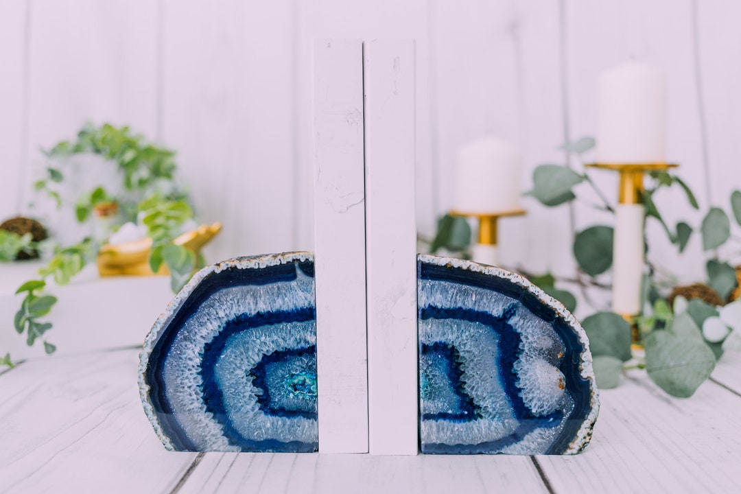 3 to 6 Pound Blue Agate Bookends - Geode Bookend - Dyed Geode Book Ends ...