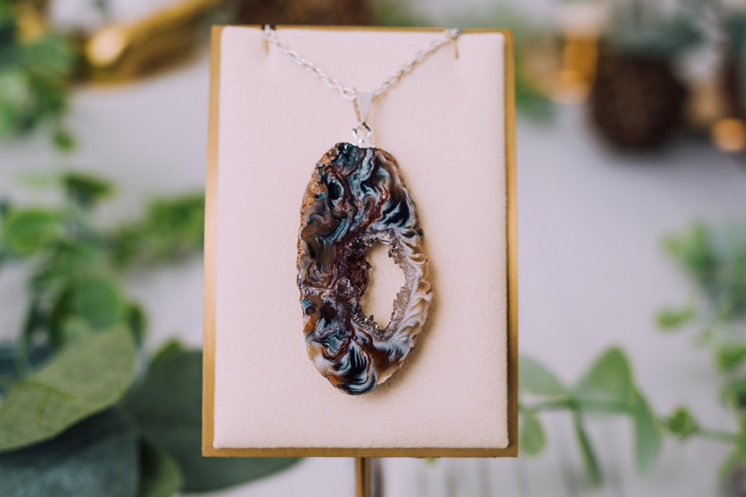 Natural Geode Slice Necklace - Raw Oco Geode Necklace - Geode Slice ...