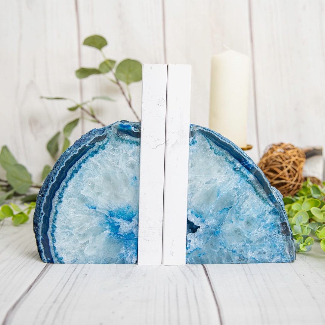 As Seen 11 Lbs Blue Agate Book Ends, Agate Bookend Pair Geode Bookend ...