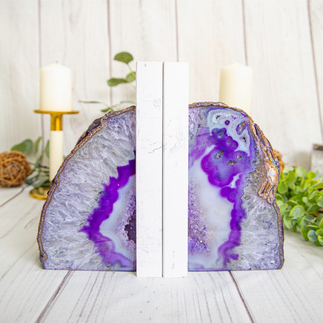 As Seen 11 Lbs Purple Agate Book Ends, Agate Bookend Pair Geode Bookend ...