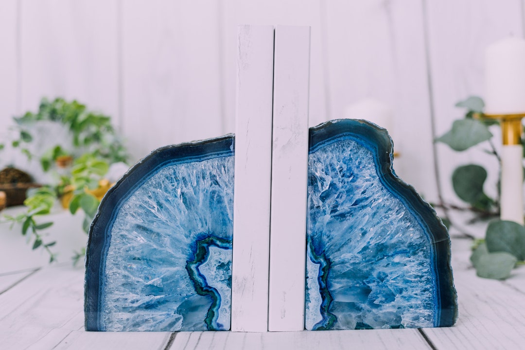 6 to 9 Lb Agate Book Ends, Blue Agate Bookend Pair - Geode Bookend ...