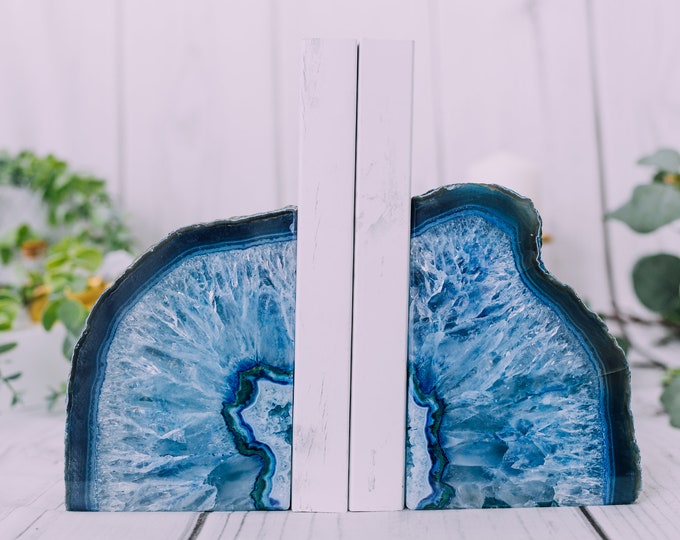 6 to 9 Lb Agate Book Ends, Blue Agate Bookend Pair Geode Bookend Home ...