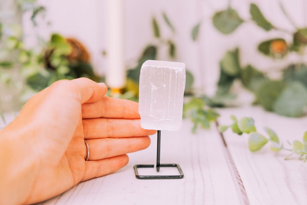 Selenite on Metal Stand - High Grade A Quality - Healing Crystals ...
