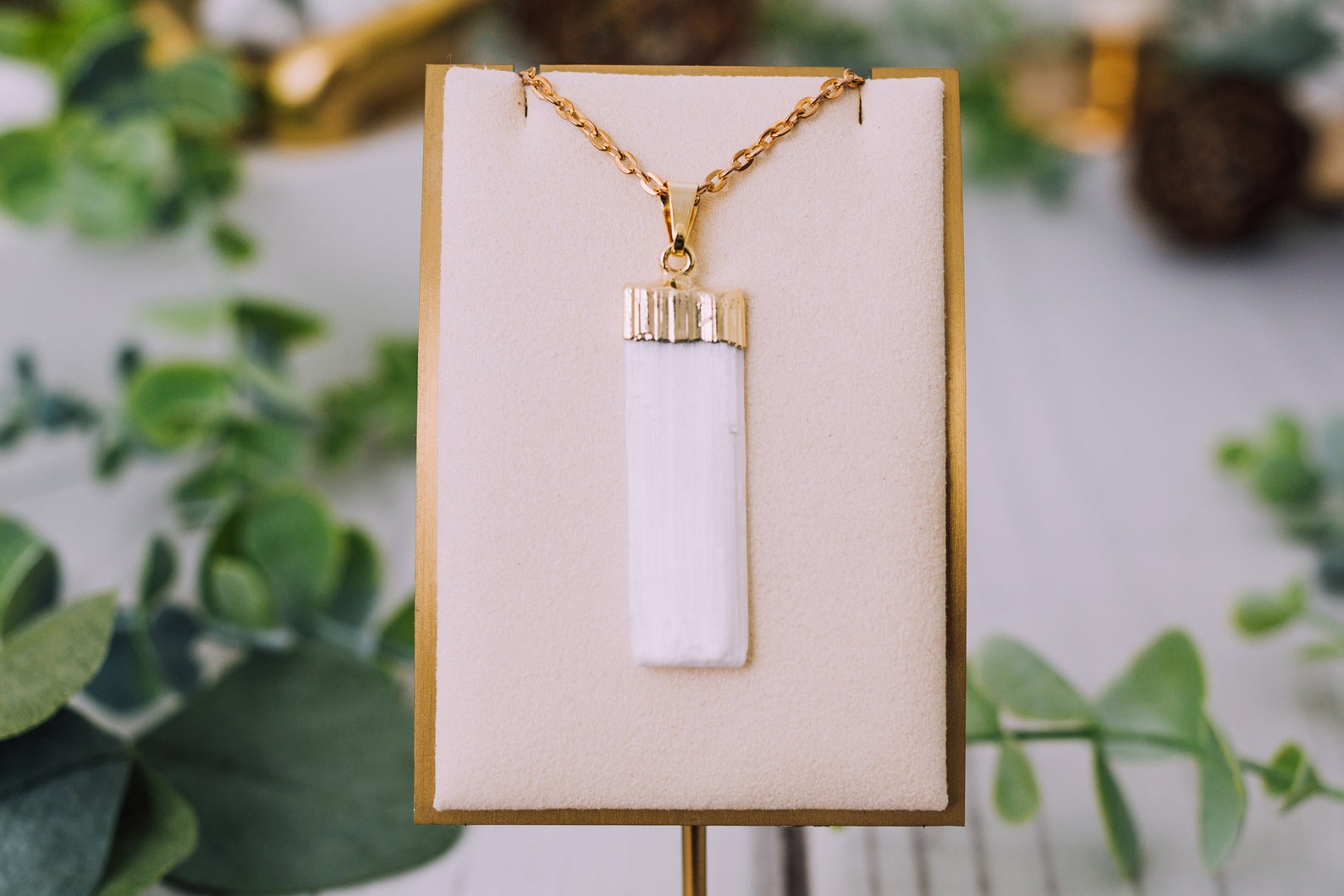 Selenite Pendant Gold Plated Selenite Jewelry Selenite | Etsy