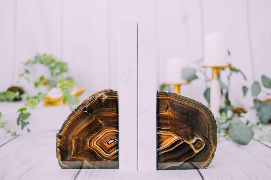 1 to 3 Lb Agate Book Ends, Black Agate Bookend Pair - Geode Bookend ...
