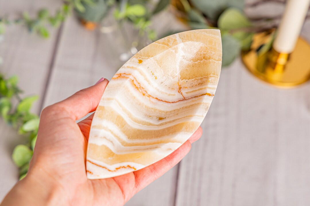 Large Leaf Onyx Trinket Dish, Bowl - Calcite Dish - Ring Dish, Jewelry ...