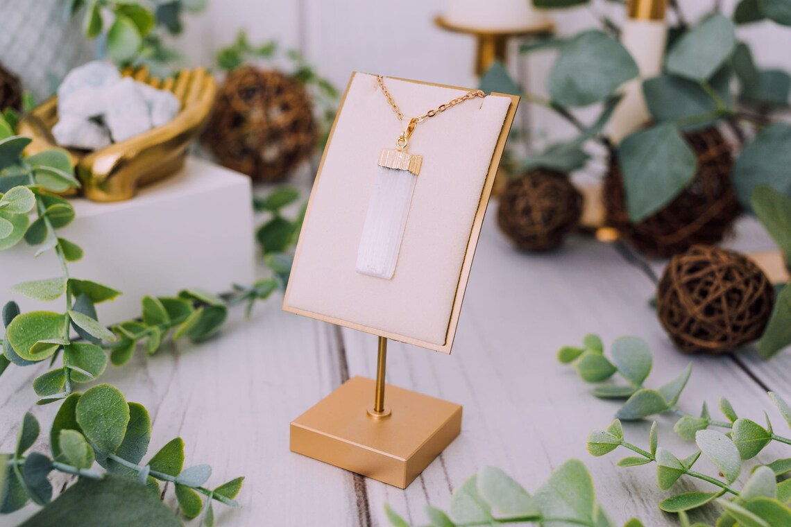 Selenite Pendant Gold Plated Selenite Jewelry Selenite - Etsy