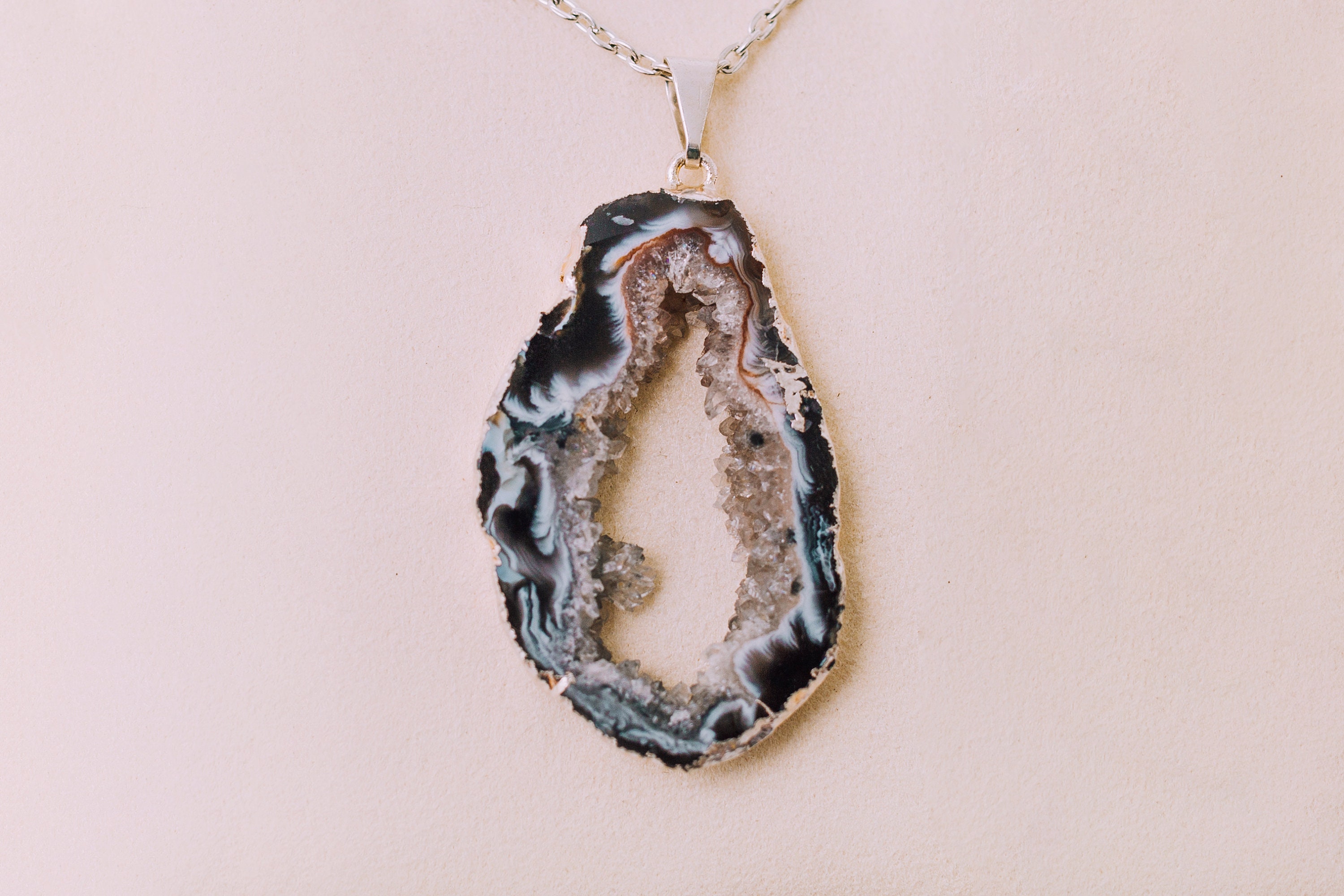 Silver Plated Slice Geode Necklace - Raw Oco Geode Necklace - Geode ...