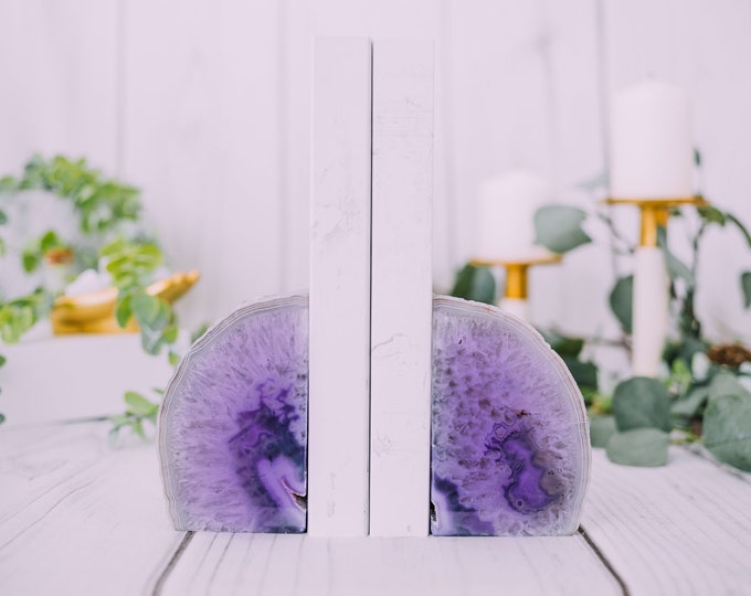 1 to 3 Lb Agate Book Ends, Purple Agate Bookend Pair - Geode Bookend ...