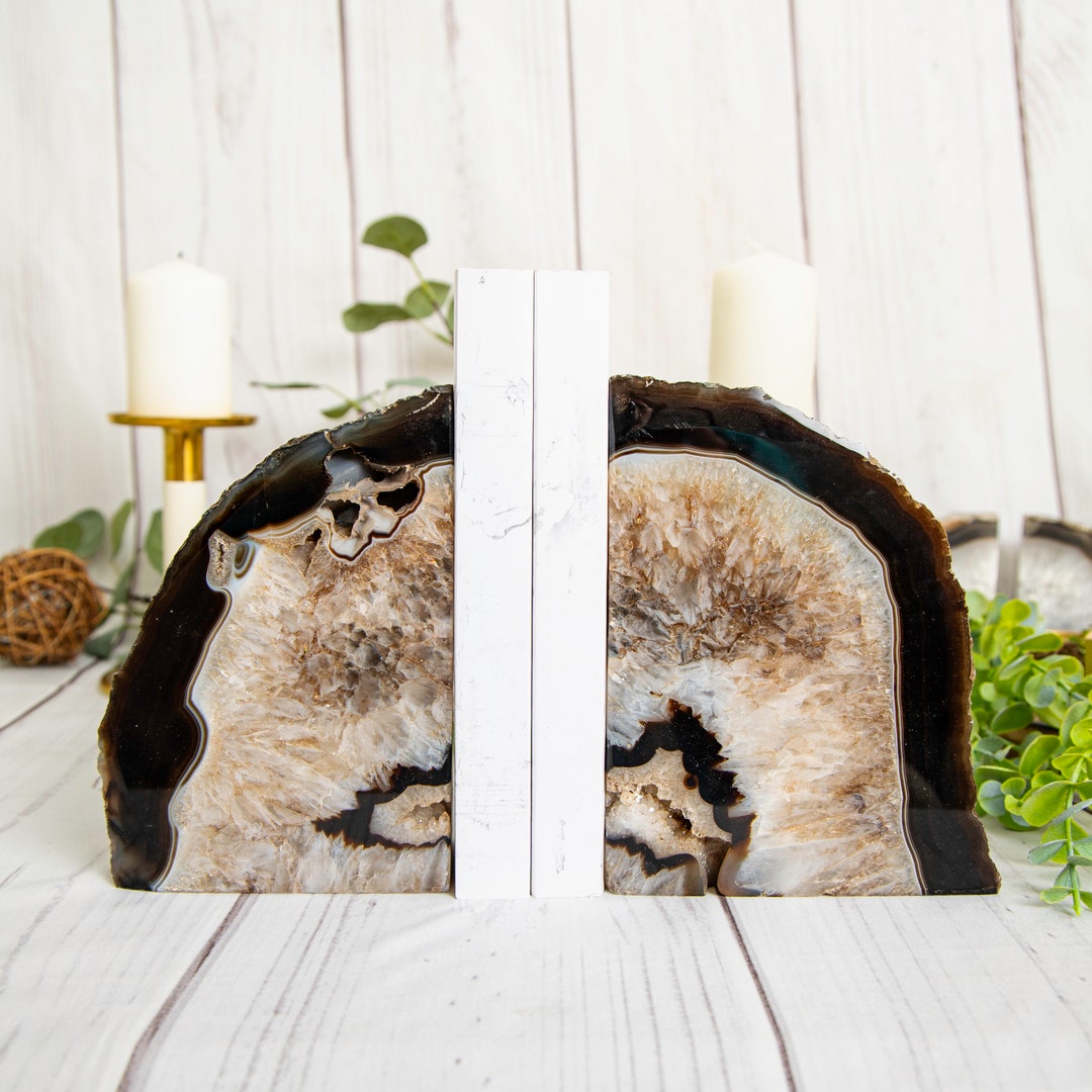 As Seen 10 Lbs Black Agate Book Ends, Agate Bookend Pair Geode Bookend ...