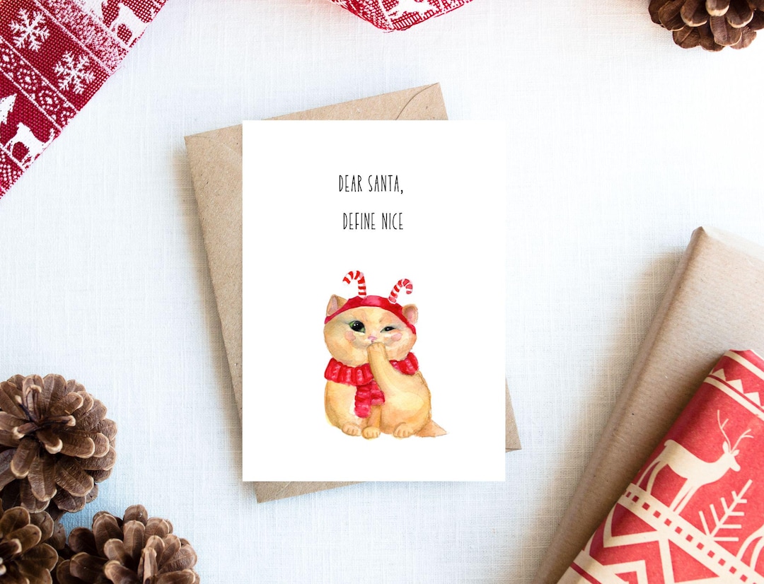 Cute Cat Christmas Card, Kitty Holiday Greeting Card, Card for Cat ...